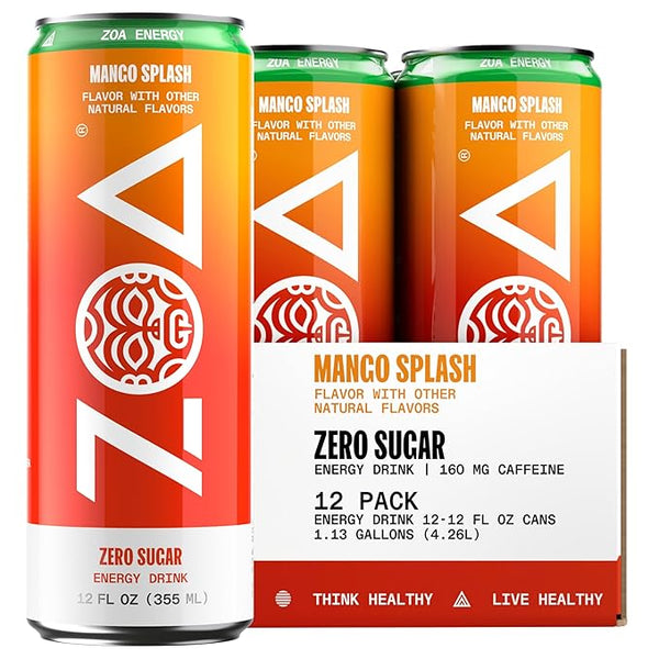 ZOA Mango 12oz Sugar Free Energy Drink - 12 pack