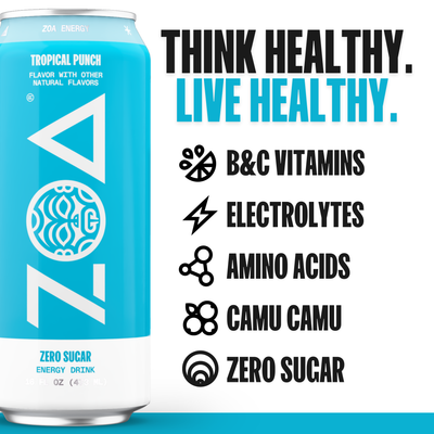ZOA Tropical Punch 16oz Sugar Free Energy Drink - 12 pack