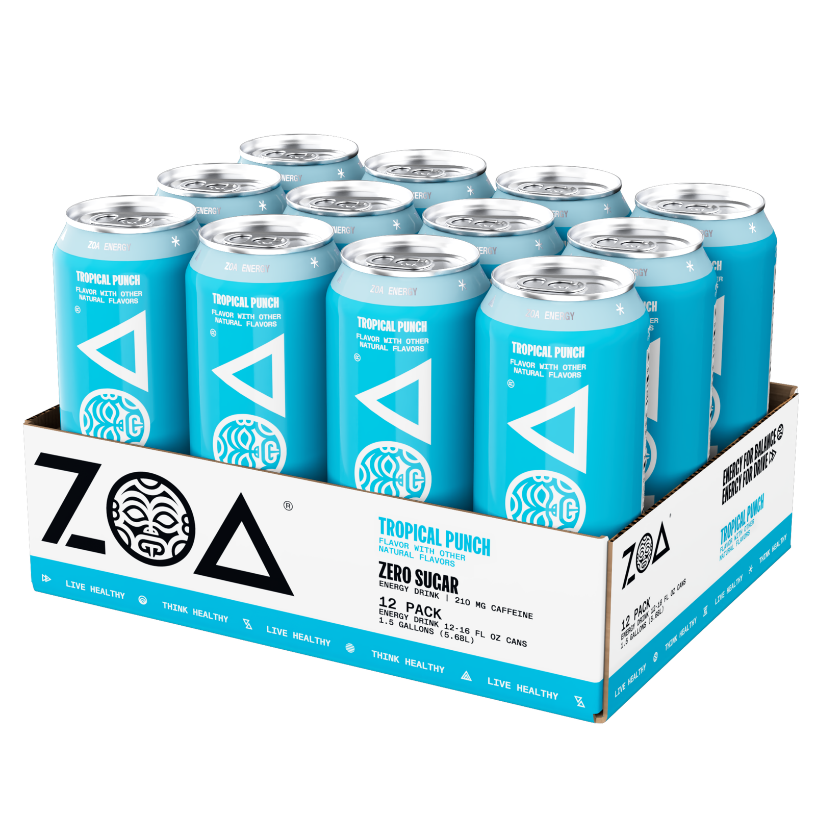 ZOA Tropical Punch 16oz Sugar Free Energy Drink - 12 pack