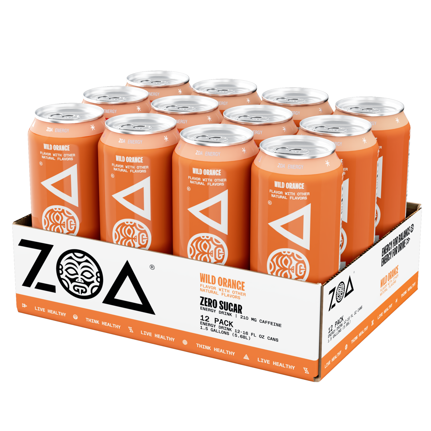ZOA Wild Orange 16oz Sugar Free Energy Drink - 12 pack